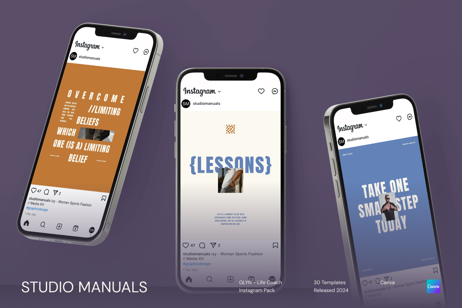 GLYN Life Coach Instagram Pack – 30 Canva Templates